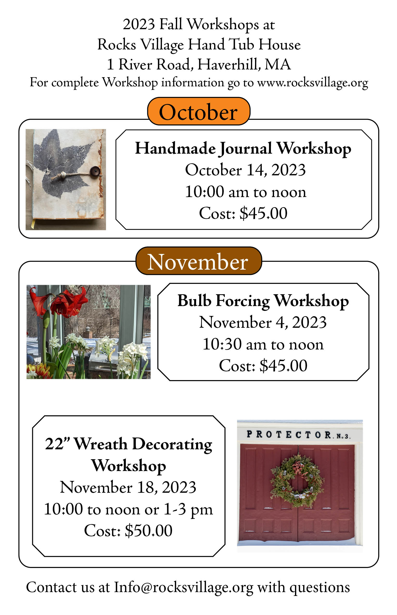 Fall Workshops | Rocks Village in Haverhill, Massachusetts